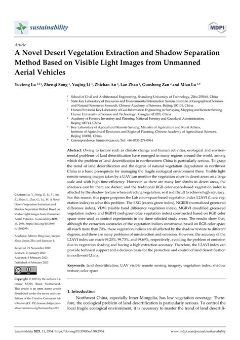 Pdf A Novel Desert Vegetation Extraction And Shadow Separation Method Based On Visible Light