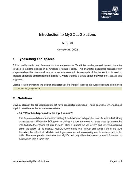 Introduction To Mysql Solutions 2 Pdf Parameter Computer