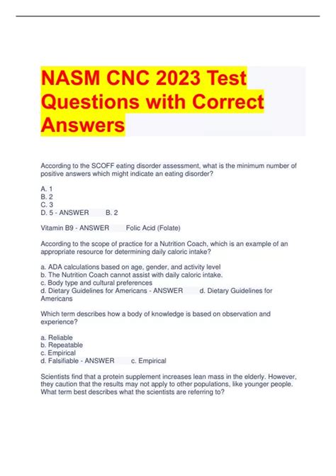 NASM CNC 2023 Test Questions With Correct Answers NASM CNC Stuvia US