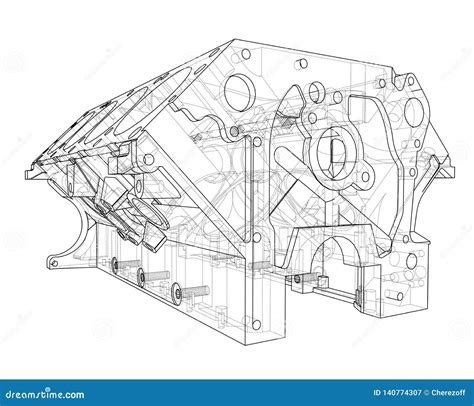 Engine Block Sketch Vector Rendering Of 3d Stock Vector Illustration