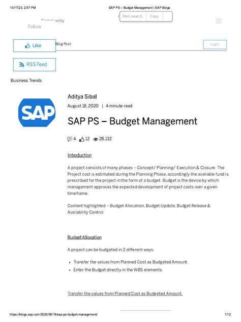 Sap Ps Budget Management Sap Blogs Pdf