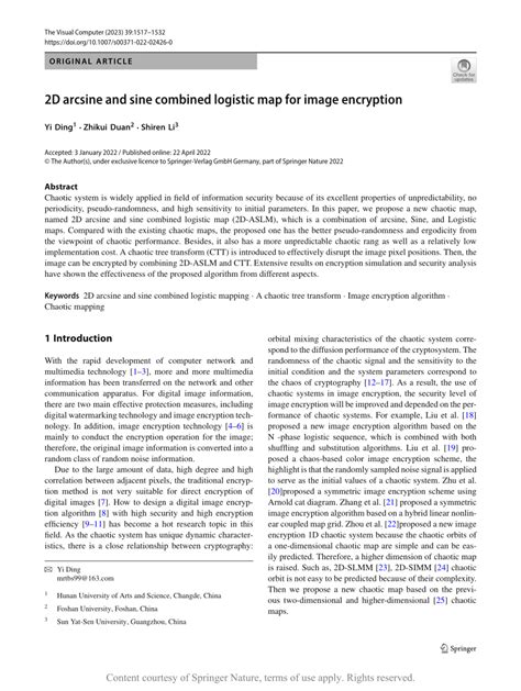 2d arcsine and sine combined logistic map for image encryption