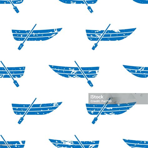 흰색 배경에 고립 된 노가있는 작은 나무 파란색 보트 귀여운 흑백 이음새가 없는 패턴 벡터 간단한 평면 그래픽 일러스트레이션 텍스처 Ship Launch에 대한 스톡 벡터