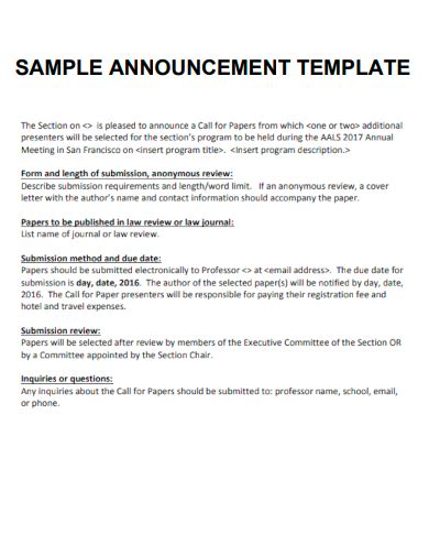 Free 13 Sample Announcement Letter Templates In Pdf Ms Word Pages