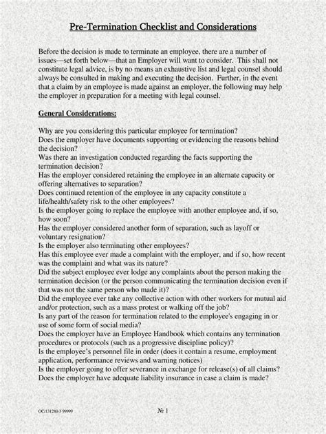 Fillable Online Pre Termination Checklist And Considerations Fax Email Print Pdffiller