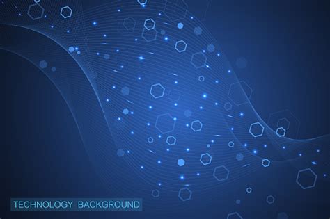 추상 미래 배경입니다 진한 파란색 배경에 다각형 모양 분자 기술 디지털 기술 설계 개념 과학적 벡터 일러스트 레이 션입니다 0명에 대한 스톡 벡터 아트 및 기타 이미지