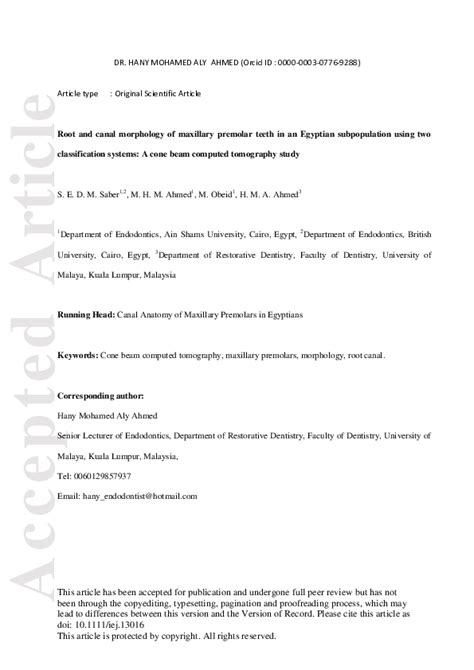 Pdf Root And Canal Morphology Of Maxillary Premolar Teeth In An Egyptian Subpopulation Using