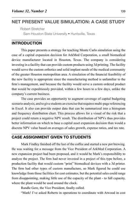 PDF Net Present Value A Case Study