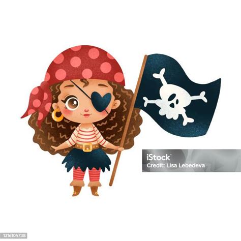 흰색 배경에 고립 된 귀여운 만화 아프리카 계 미국인 해적 소녀 검에 대한 스톡 벡터 아트 및 기타 이미지 검 공휴일 귀여운 Istock