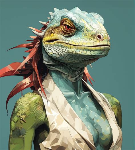 Reptiloid Humanoid Portrait Of A Lizard Woman Stock Illustration