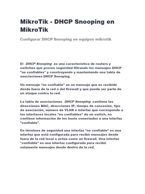 Mikrotik Dhcp Snooping En Mikrotik Pdf