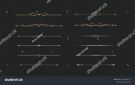 Set Vintage Decorative Golden Lines Text Stock Vector Royalty Free