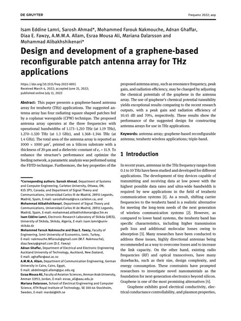 Pdf Design And Development Of A Graphene Based Reconfigurable Patch