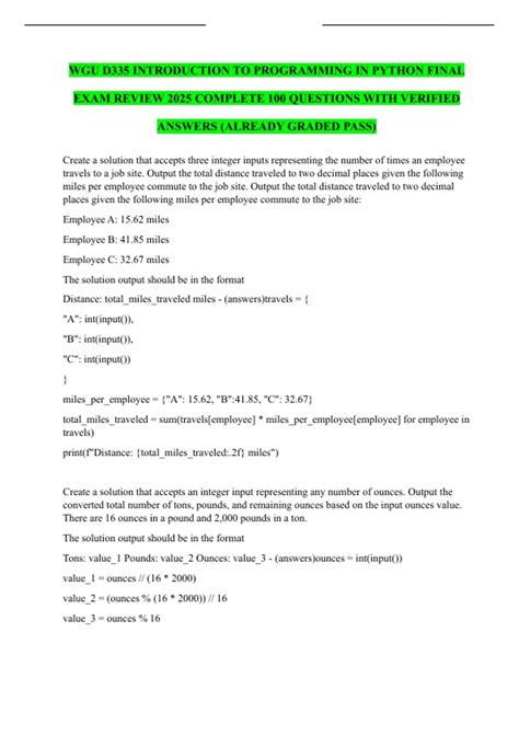 Wgu D335 Introduction To Programming In Python Final Exam Review 2025 Complete 100 Questions
