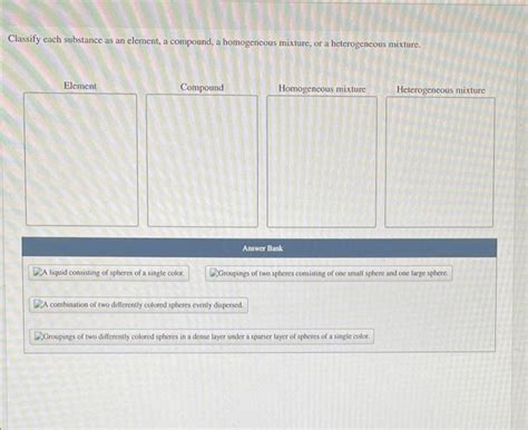 classify cach substance as an element a compound a