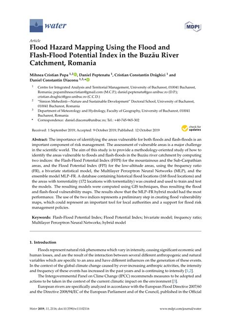 PDF Flood Hazard Mapping Using the Flood and Flash Flood Potential Index in the Buzău River