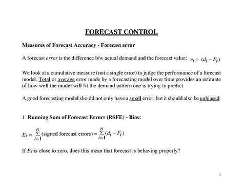 Forecast Accuracy Measures Understanding Forecast Errors Supplement