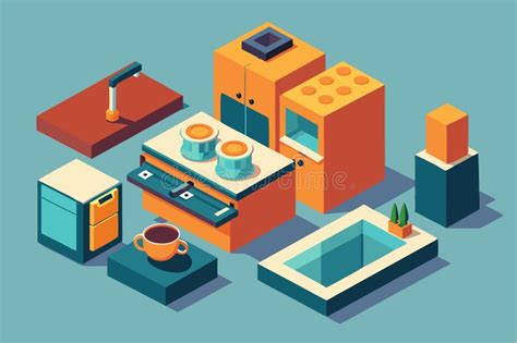 A Colorful Isometric Illustration Showcases Various Customizable Kitchen Elements And