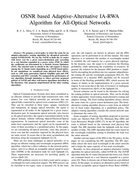 Pdf Osnr Based Adaptive Alternative Ia Rwa Algorithm For All Optical