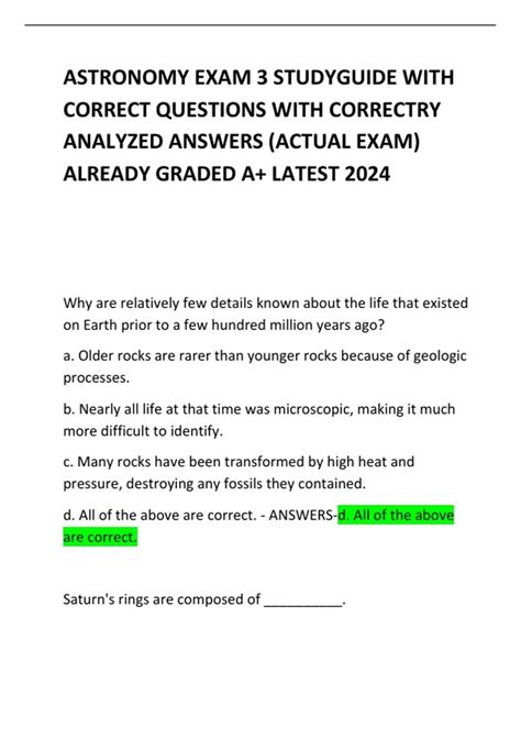 Astronomy Exam 3 Studyguide With Correct Questions With Correctry