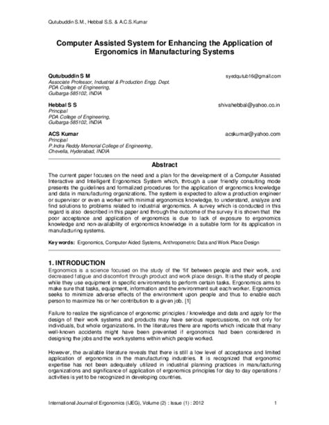 Pdf Computer Assisted System For Enhancing The Application Of Ergonomics In Manufacturing Systems