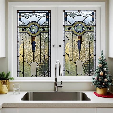 Art Deco Stained Glass Window Film Elegant Frosted Privacy Cling With