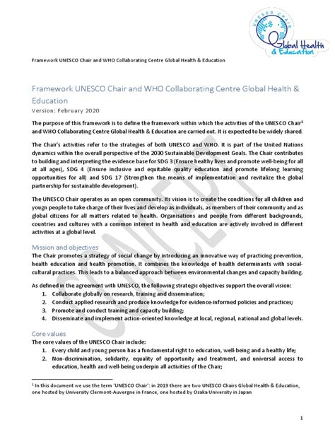 Annex A Framework Unesco Chair Global Health Education Pdf World