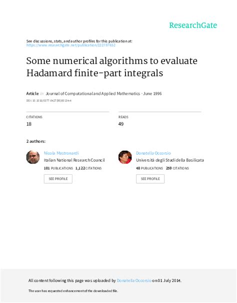 pdf some numerical algorithms to evaluate hadamard finite part integrals