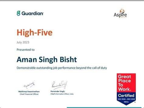 Aman Singh Bisht On Linkedin Awards Recognition Guardianlife