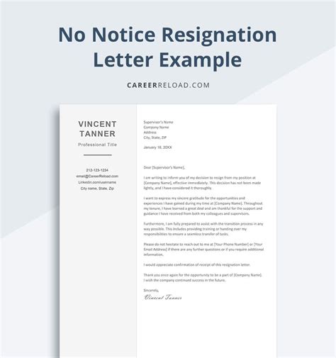 No Notice Resignation Letter Exle