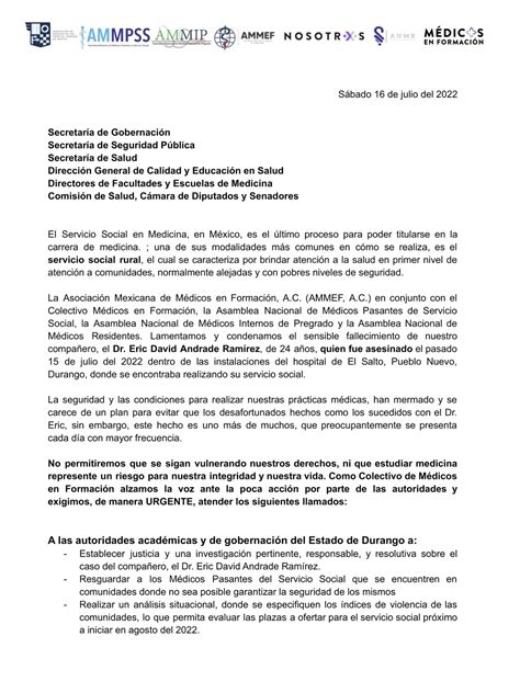 Caso Erick Andrade Asociación Mexicana De Médicos En Formación Condenó