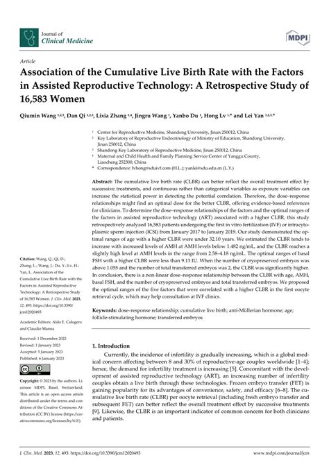 Pdf Association Of The Cumulative Live Birth Rate With The Factors In Assisted Reproductive