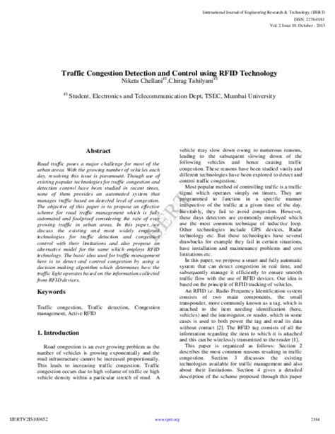 Pdf Ijert Traffic Congestion Detection And Control Using Rfid Technology