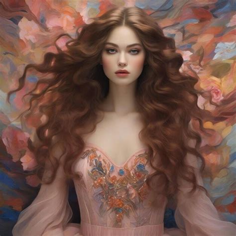 Premium Ai Image Womans Face Adorned With Shimmering Blush Her Long Flowing Hair Ai Generated