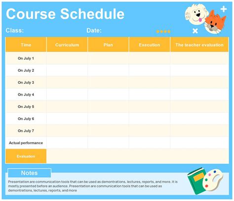Excel Of Course Schedule Xlsx Wps Free Templates