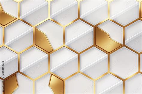 Golden And White Seamless Pattern Hexagon Geometric Shape Illustration Background 3d
