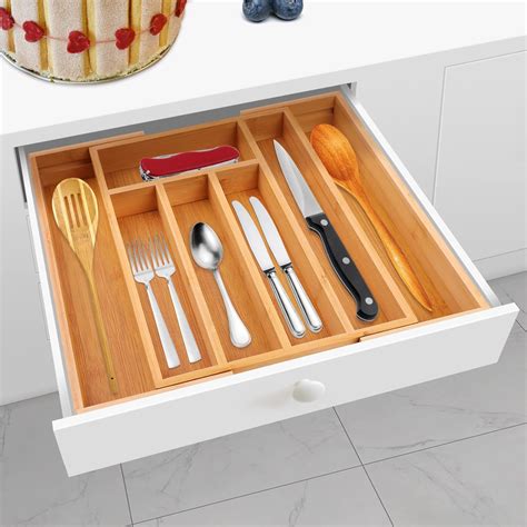 Bamboo Kitchen Drawer Organizer Utensil Tray Flatware Drawer Organizer