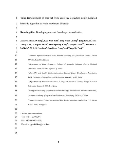 pdf development of a core set from a large rice collection using a