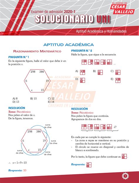 SOL UNI 2020-1 Lun unlocked - SOLUCIONARIOSOLUCIONARIO UNIUNI Examen de admisión 2020 ...