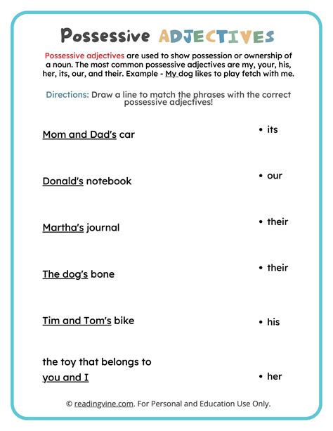 Possessive Adjectives Worksheets Readingvine