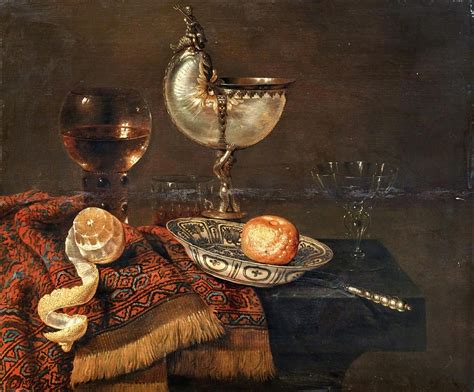 A Clementine In A Porcelain Bowl A Nautilus Cup A Roemer Two Glasses