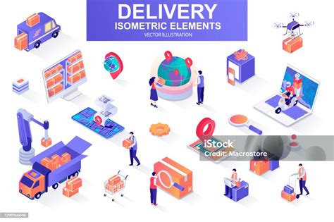 등등 분석 요소의 배달 서비스 번들 스쿠터 배달 트럭 핀포인터 창고 노동자 쿼드 콥터 배달 상자 격리 아이콘에 택배 등극 벡터