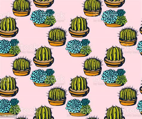 벡터 배경 손 그린 선인장 즙이 많은 손으로 그린 잉크 그림 현대 장식 장식 배경 벡터 패턴입니다 직물 천 벽지 스크랩북인쇄 0명에 대한 스톡 벡터 아트 및 기타 이미지