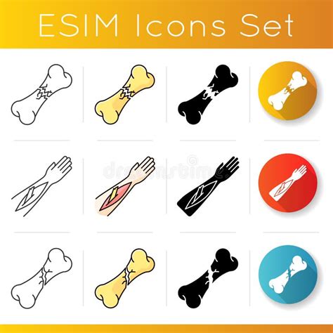 Bone Fractures Icons Set Open Fracture Limb And Body Part Injuries