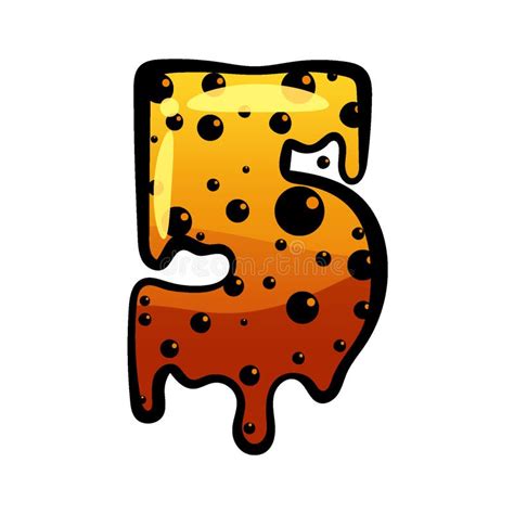 Halloween Font Number 5 Latin Alphabet Orange Bubbling Colorful Spooky