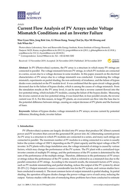 PDF Current Flow Analysis Of PV Arrays Under Voltage Mismatch Conditions And An Inverter Failure