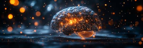Glowing Abstract Human Brain With Neuronal Activity Synapses And