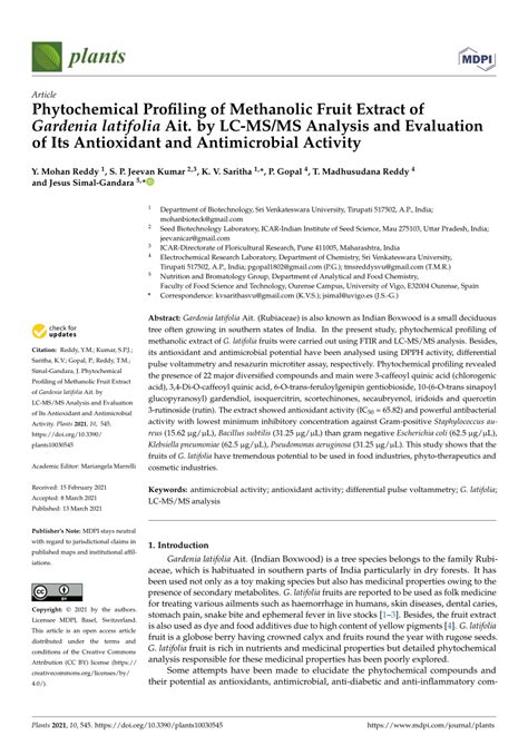 Pdf Phytochemical Profiling Of Methanolic Fruit Extract Of Gardenia