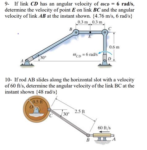 solved 9 if link cd has an angular velocity of oco 6 rad s
