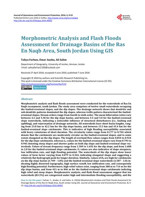 Pdf Morphometric Analysis And Flash Floods Assessment For Drainage